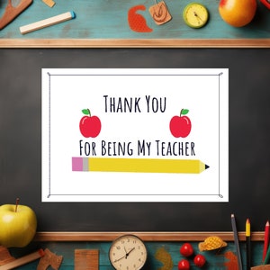 Teacher Thank You Card- Digital Gift- Instant Printable Gratitude Note ...