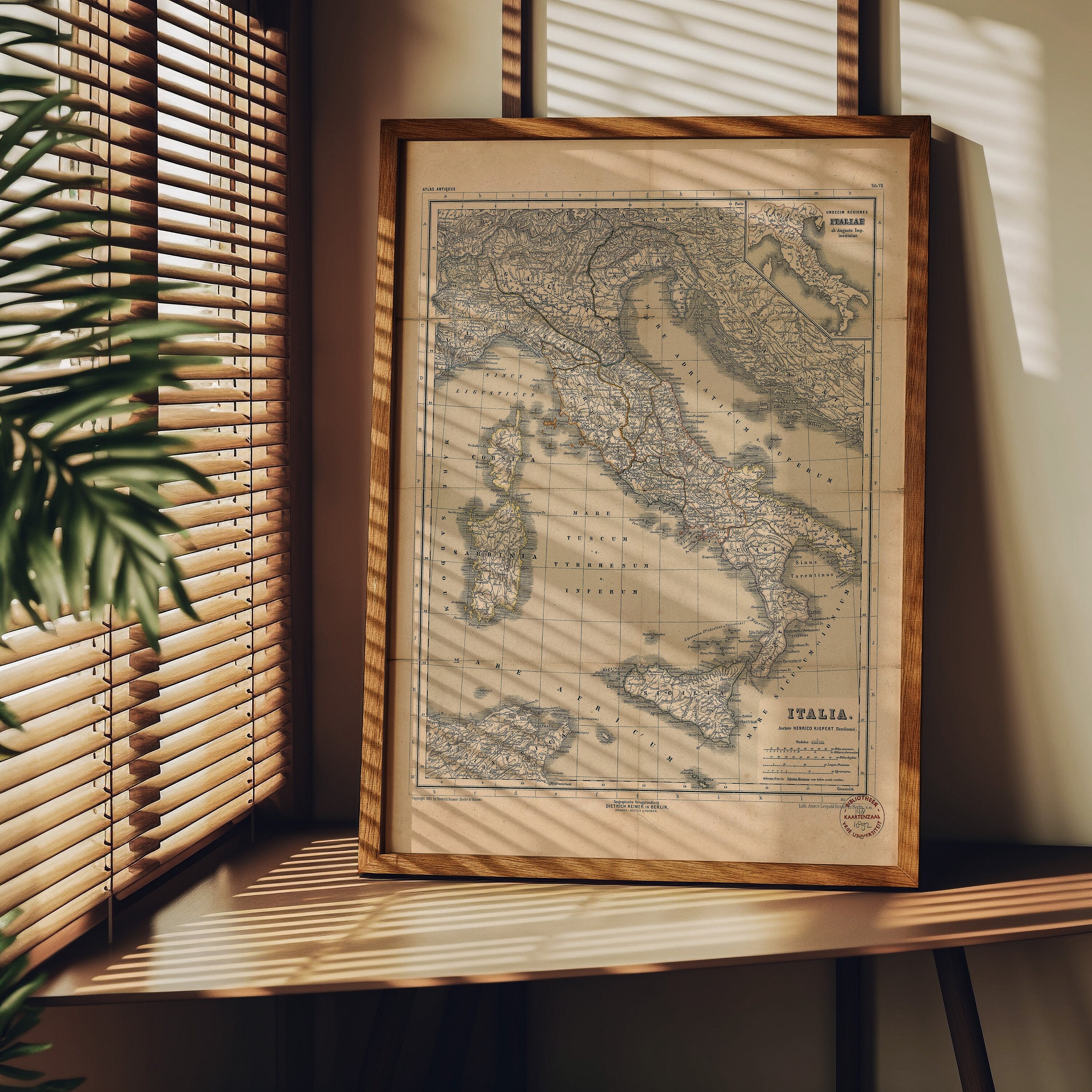 Old Latin Map of Italy Dated 1892, From the Time of Emperor Augustus ...