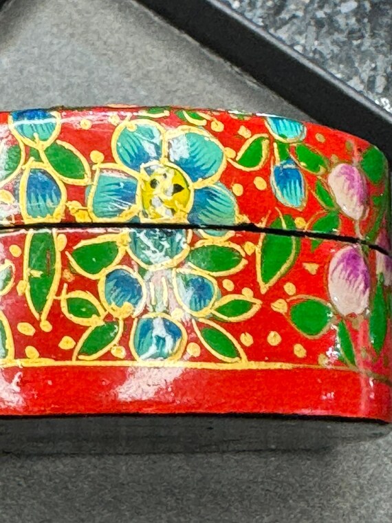 Vintage Kashmir Paper Mache Red Floral Lacquered Box - Gem