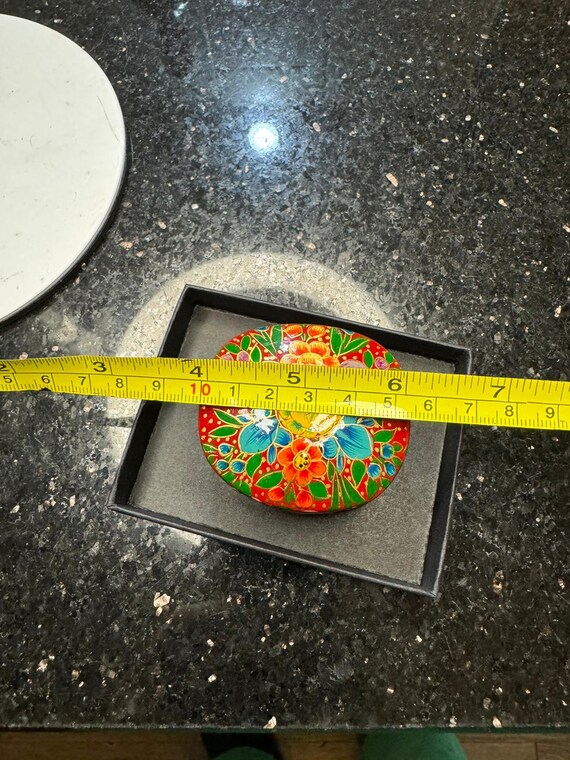 Vintage Kashmir Paper Mache Red Floral Lacquered Box - Gem