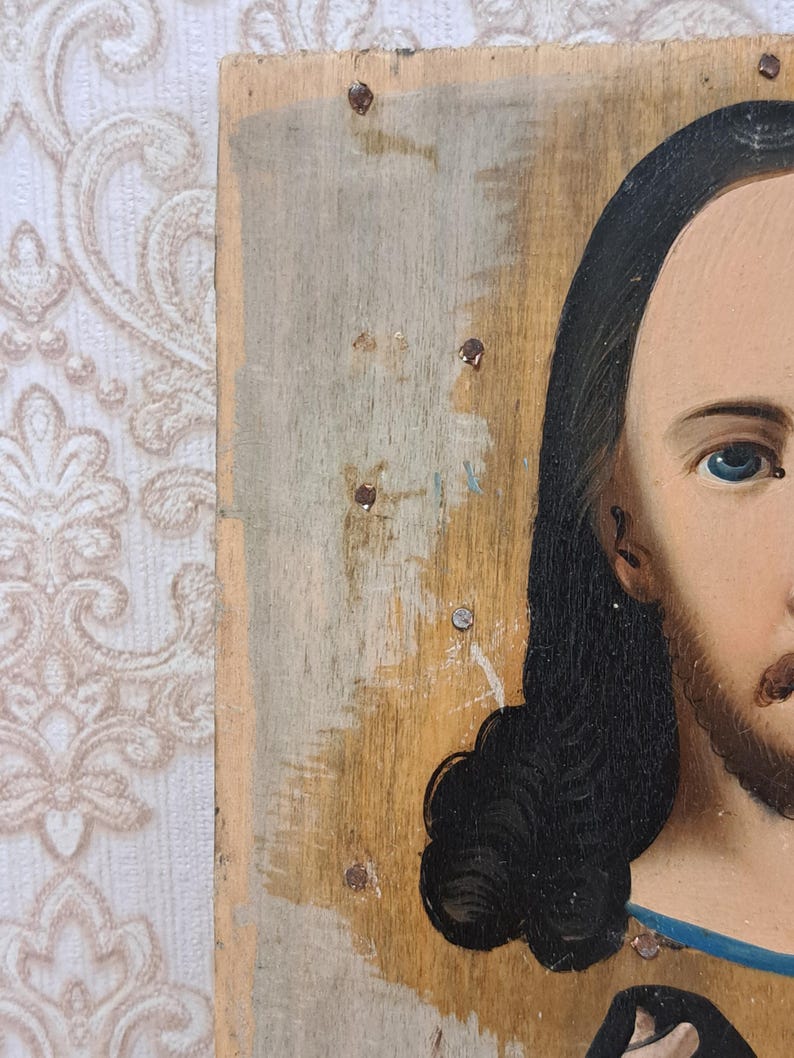 Antique Orthodox Icon of Jesus Christ. Antique Wooden Oil Painting by a ...
