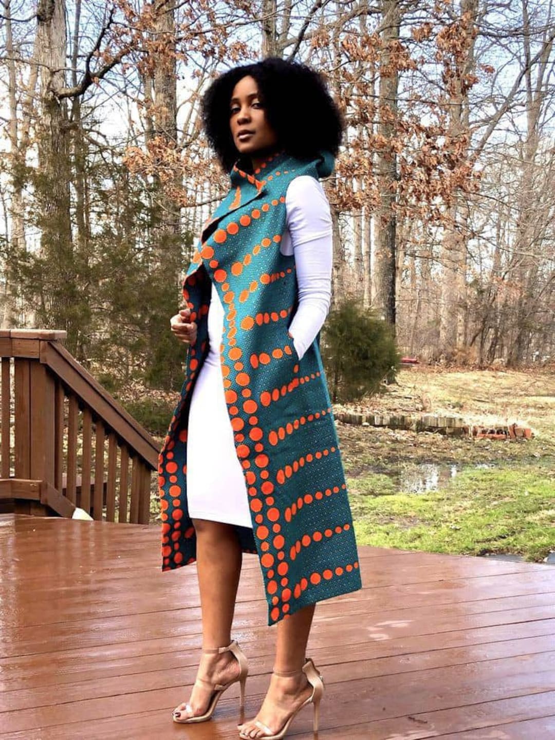 African Print Sleeveless Kimono, African Sleeveless Jacket, African ...
