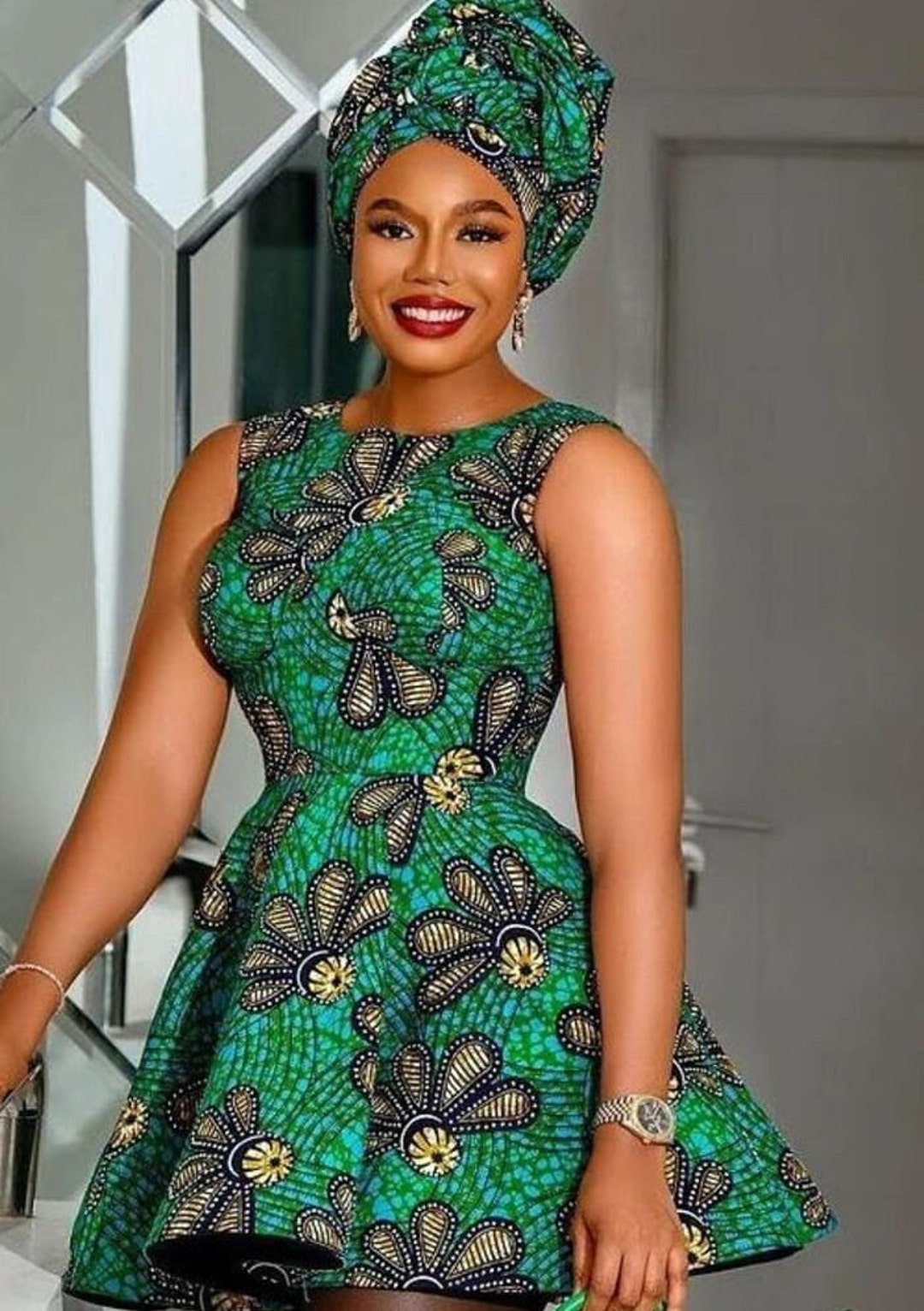 African Print Dress, African Flared Dress, African Mini Length Dress ...