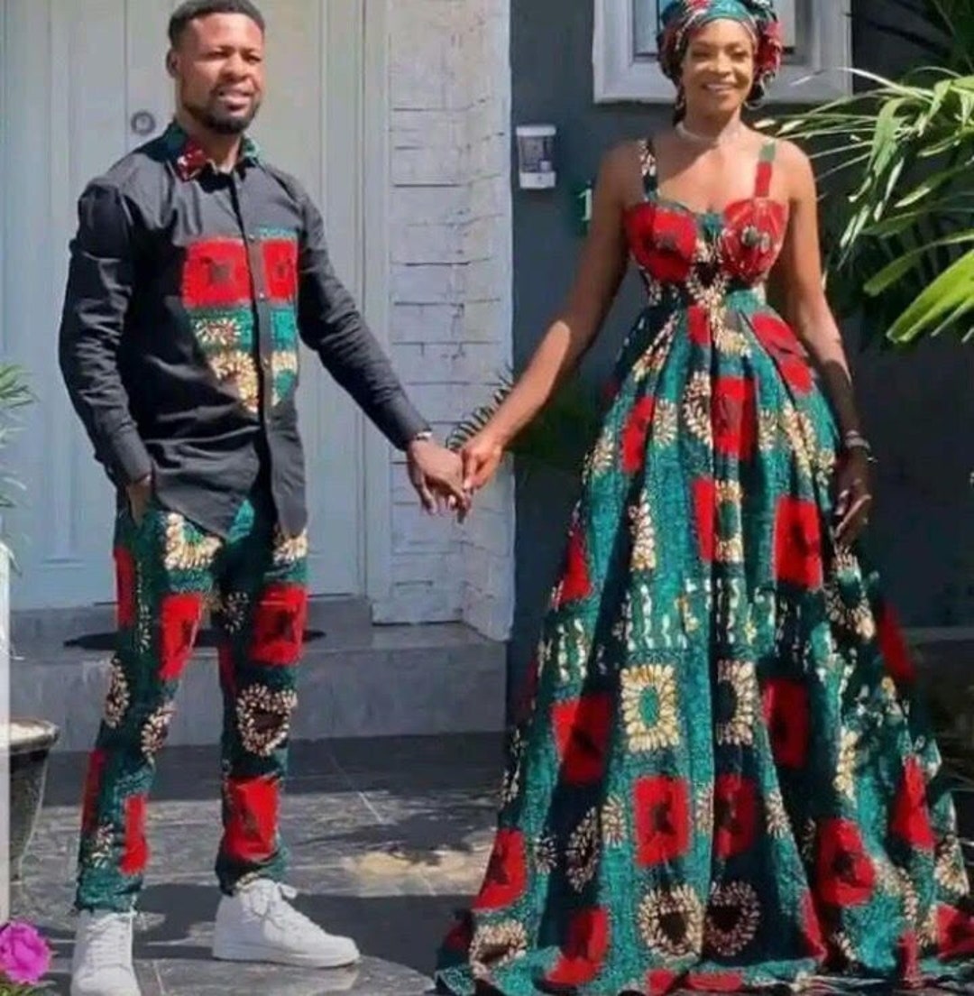 Couple African Print, African Couple Outfit, African Couple Clothing ...