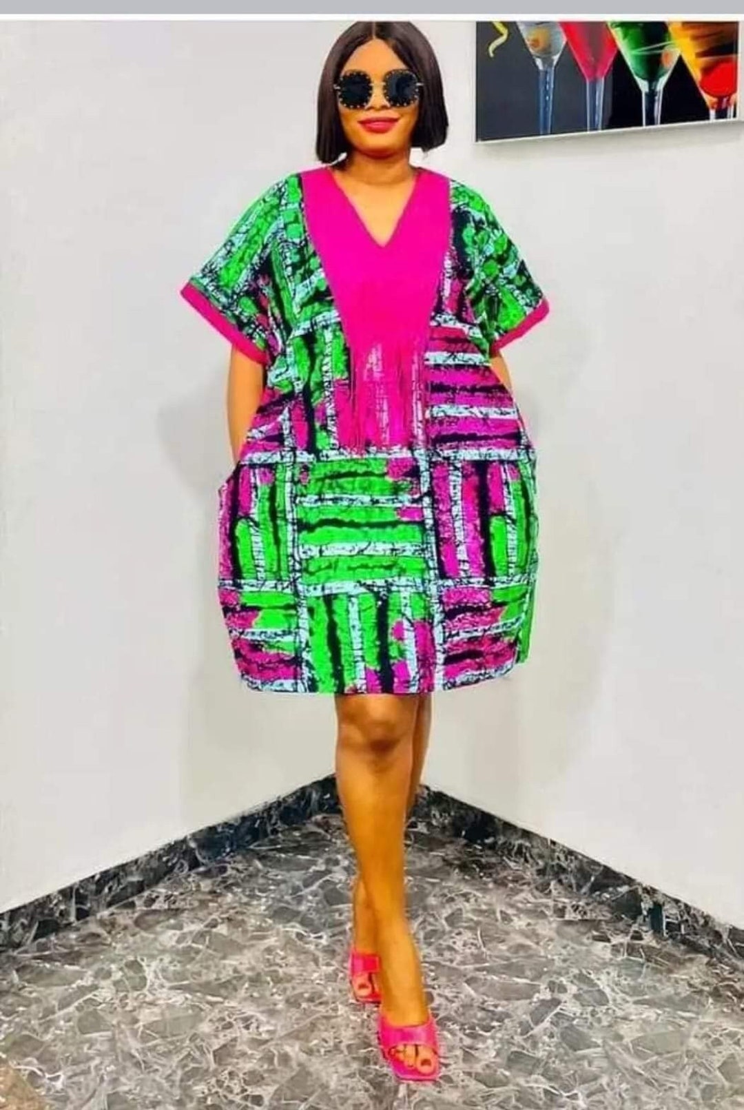 African Print Mini Dress, African Dress, African Midi Knee Length Dress ...