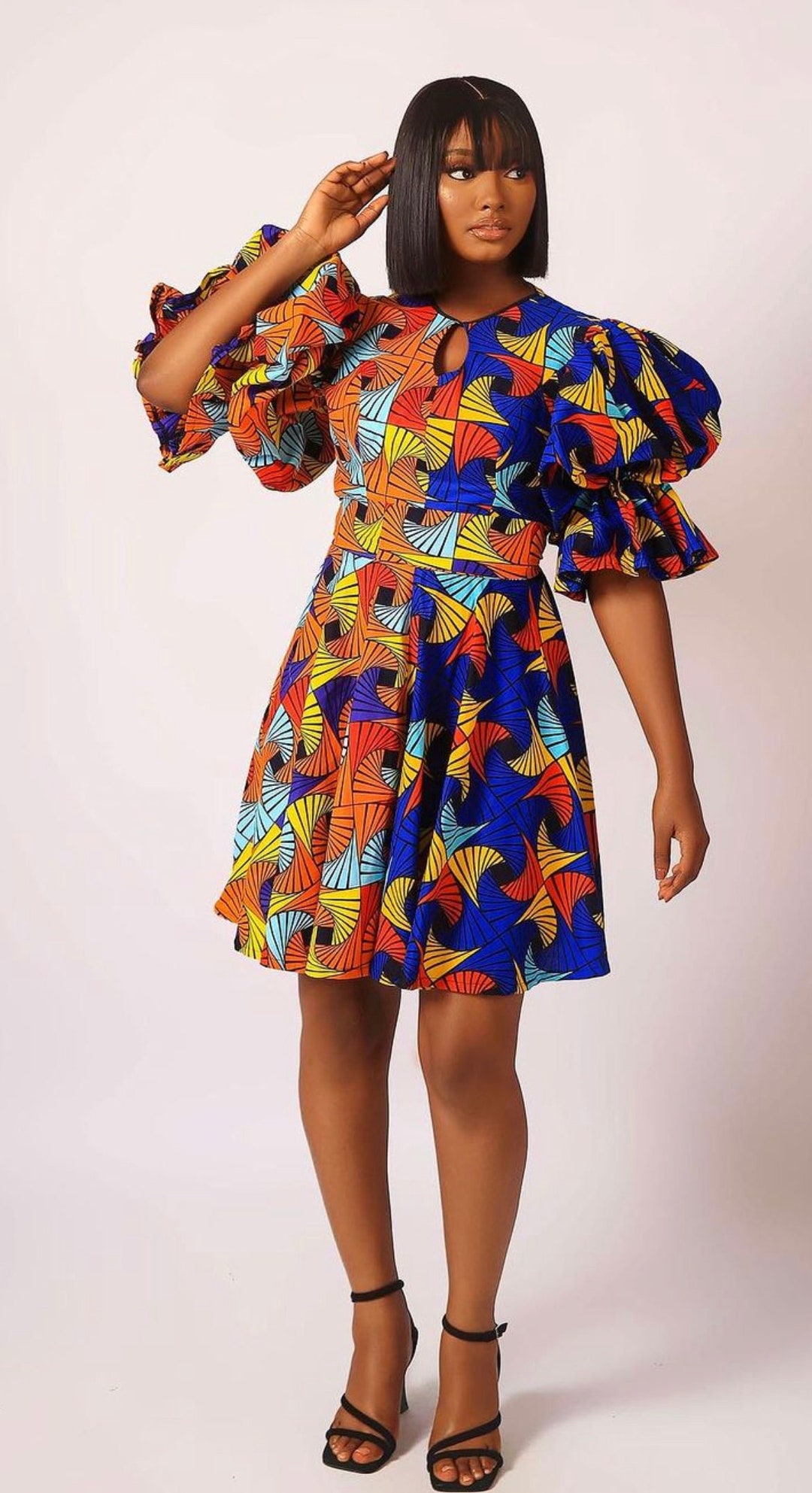 African Print Mini Dress, African Dress, African Midi Length Dress ...