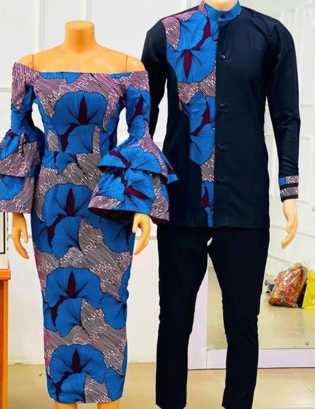 Couple African Print, African Couple Outfit, African Couple Clothing ...