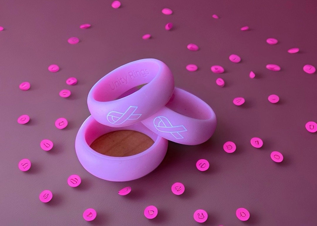 Breast Cancer Pink Silicone Ring, Rubber Mens Womens Wedding Ring ...