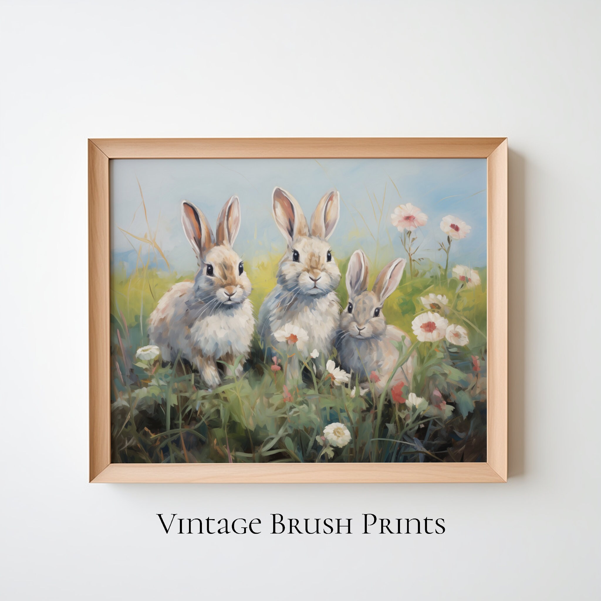 Spring Bunny Rabbits Wildflower Print Nursery Decor Vintage Spring ...