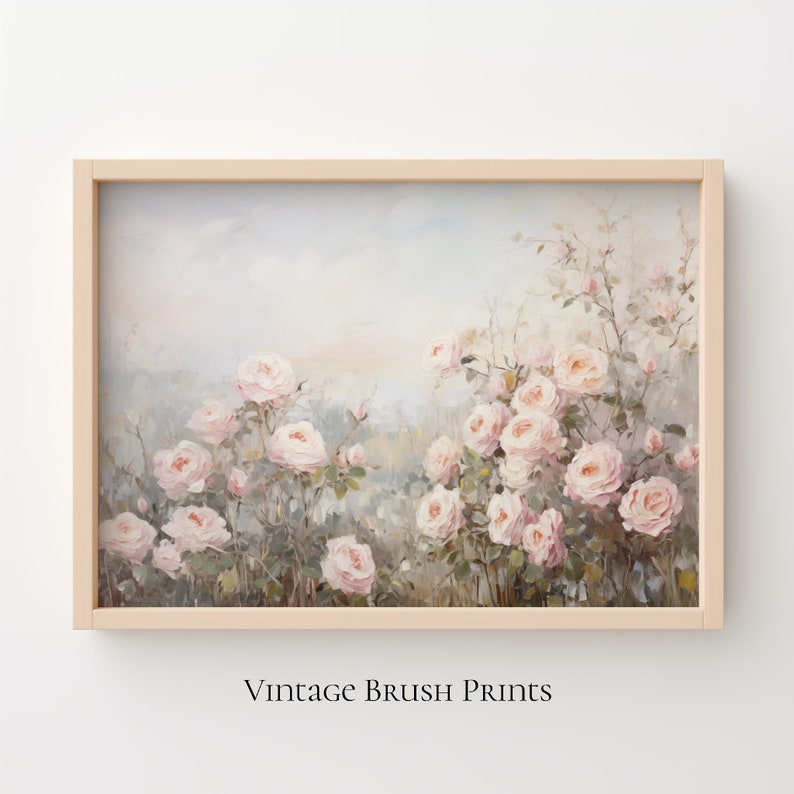 Rose Garden Oil Painting Spring Wall Art Farmhouse Decor Nursery Wall ...