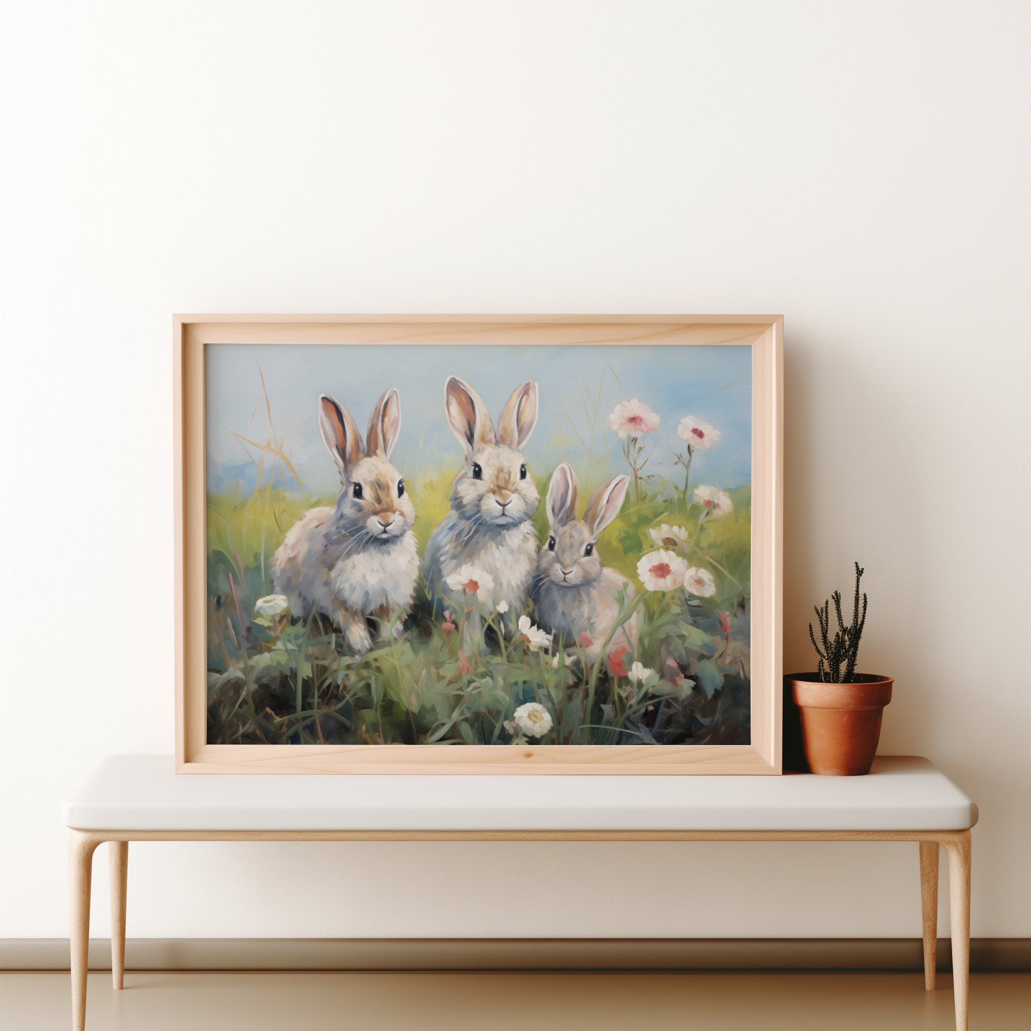 Spring Bunny Rabbits Wildflower Print Nursery Decor Vintage Spring ...