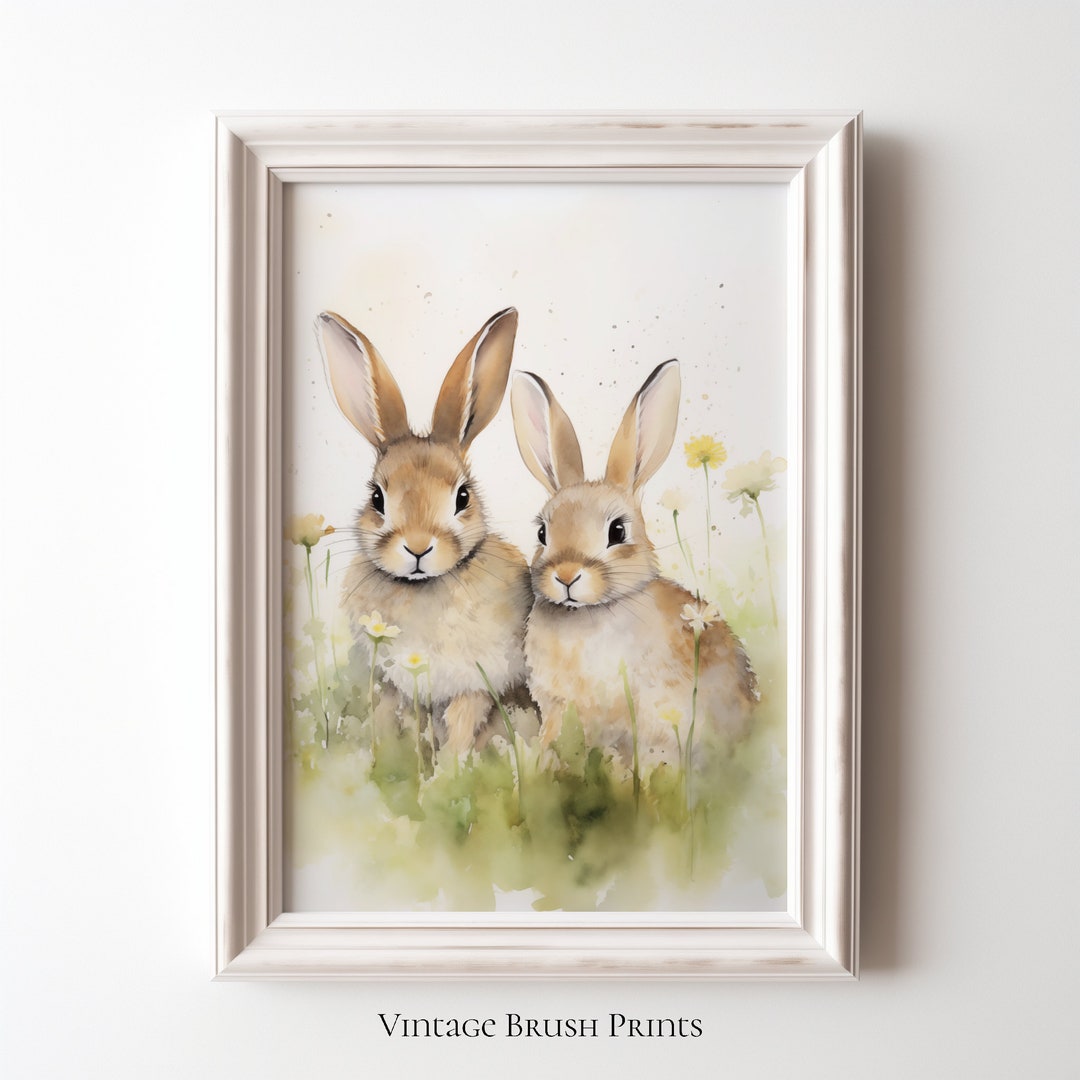 Spring Bunny Rabbits Wildflower Print Nursery Decor Vintage Spring ...
