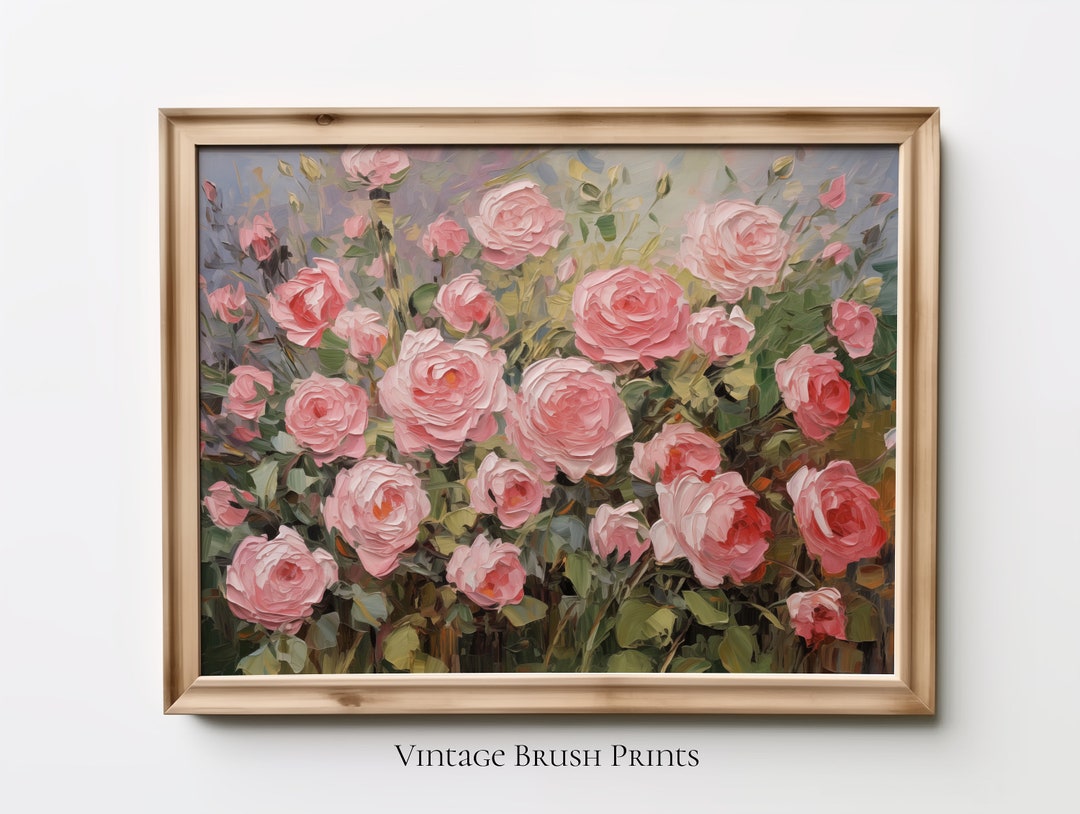Rose Garden Oil Painting Spring Wall Art Farmhouse Decor Cottage Print ...