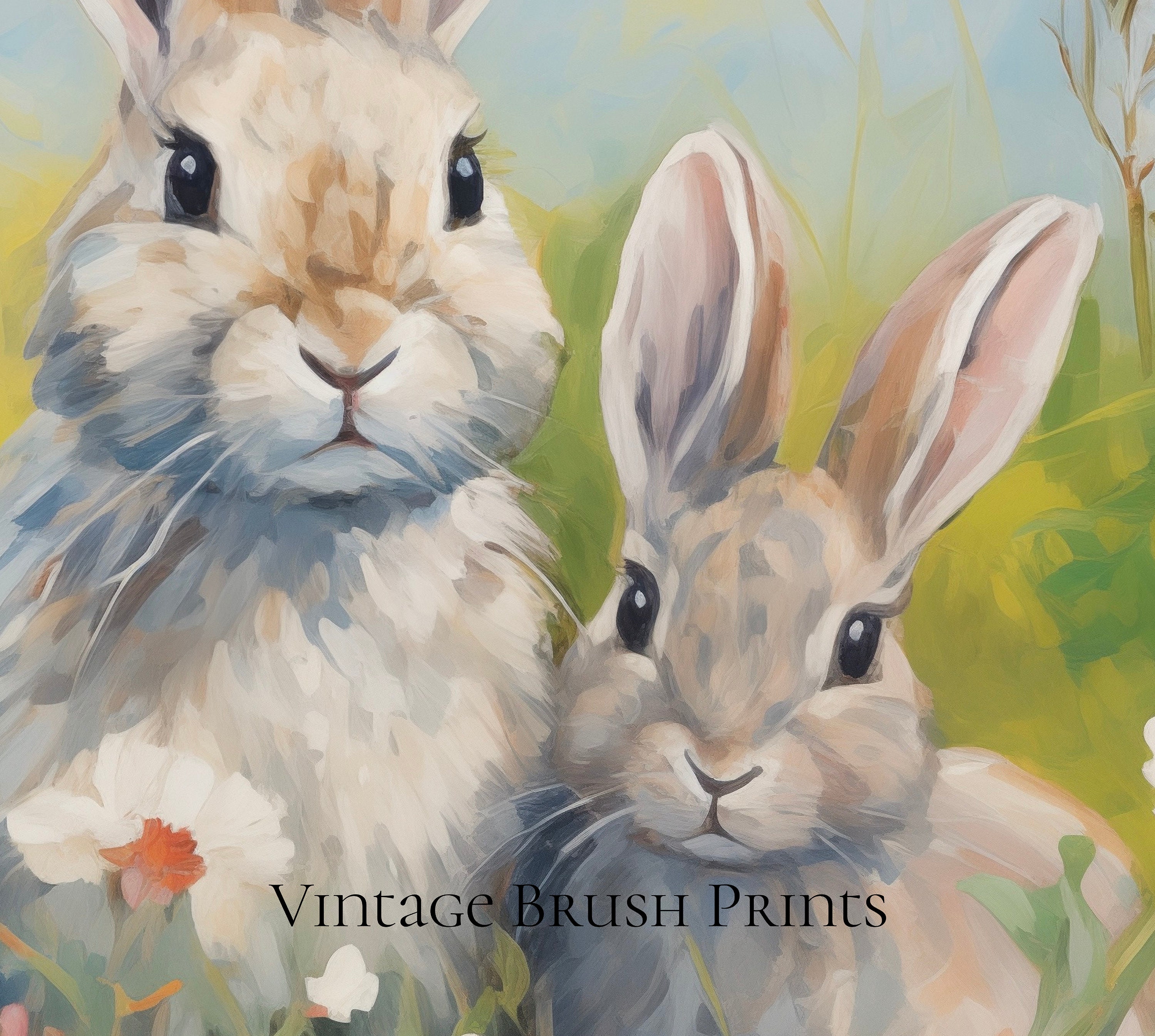 Spring Bunny Rabbits Wildflower Print Nursery Decor Vintage Spring ...