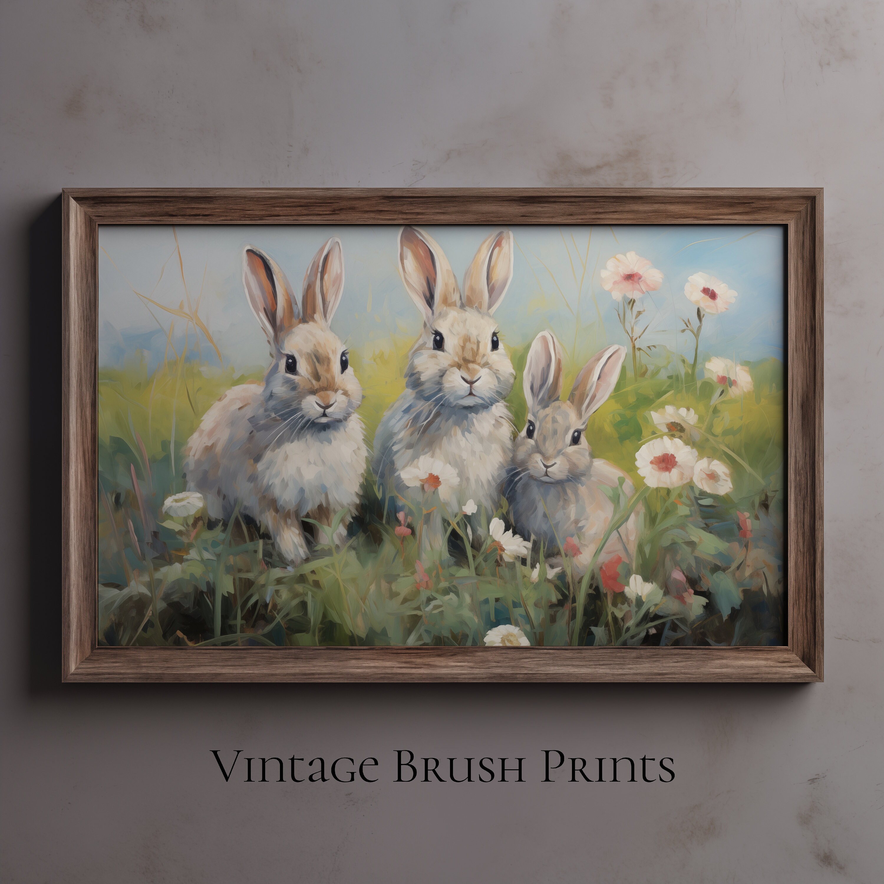 Spring Bunny Rabbits Wildflower Print Nursery Decor Vintage Spring ...