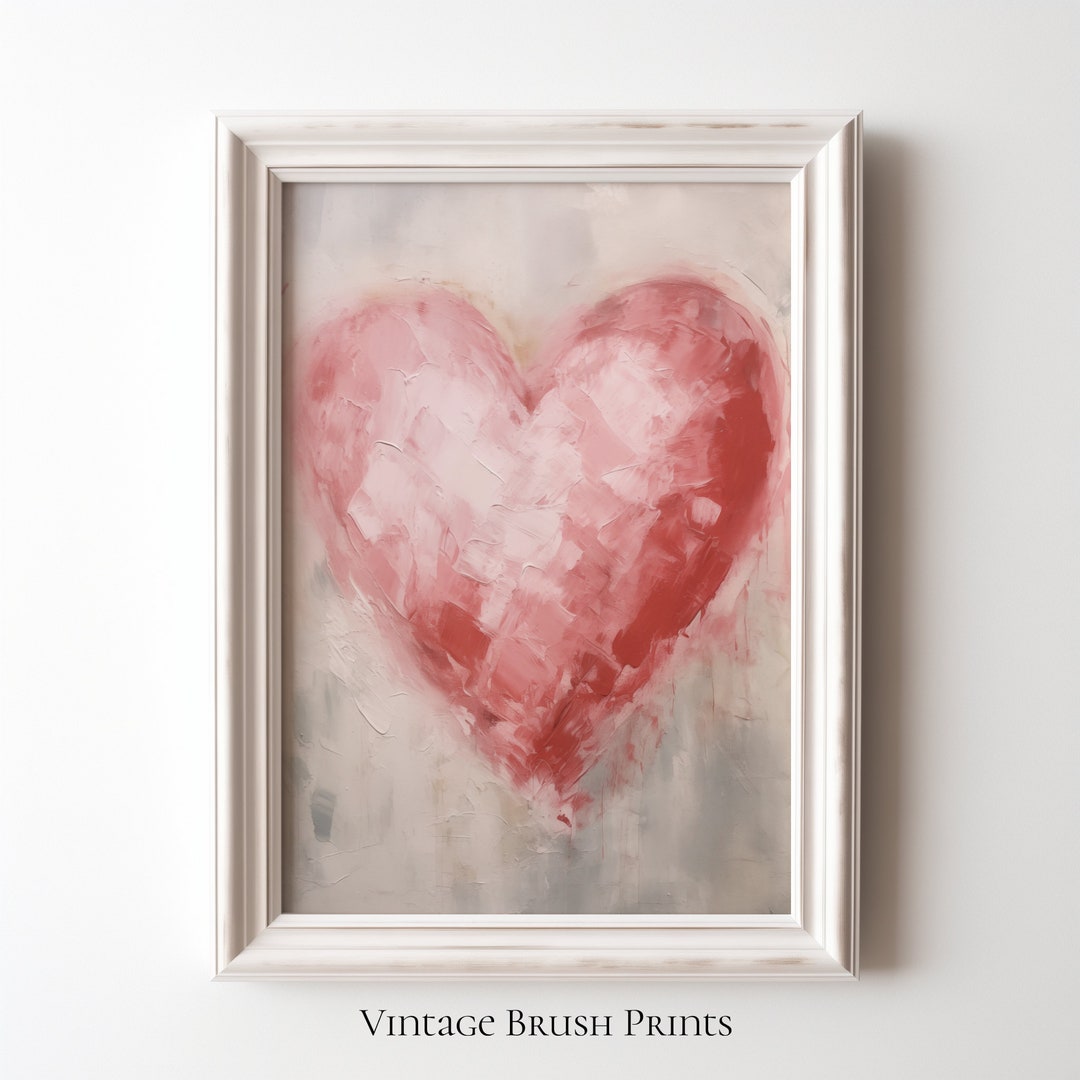 Valentines Day Art, Cottage Decor, Romantic Pink Heart Wall Art ...