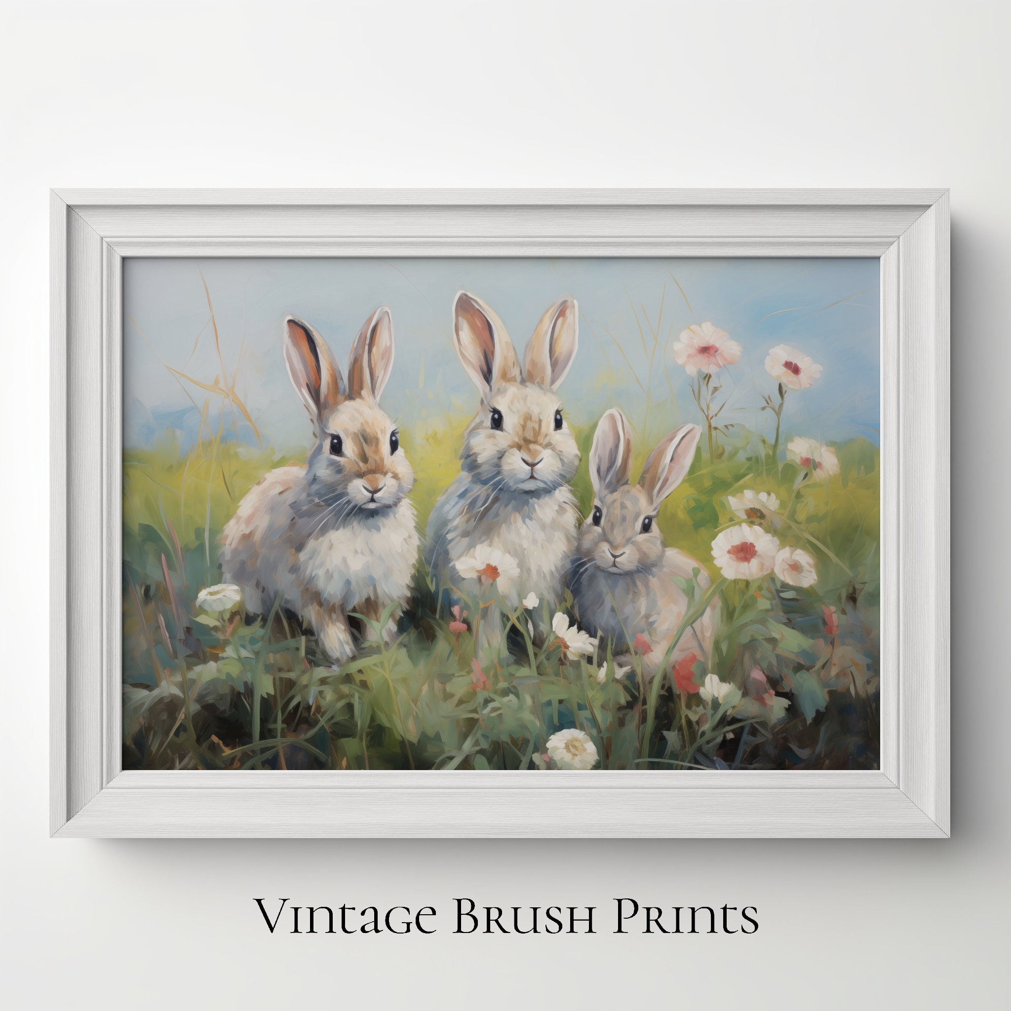 Spring Bunny Rabbits Wildflower Print Nursery Decor Vintage Spring ...