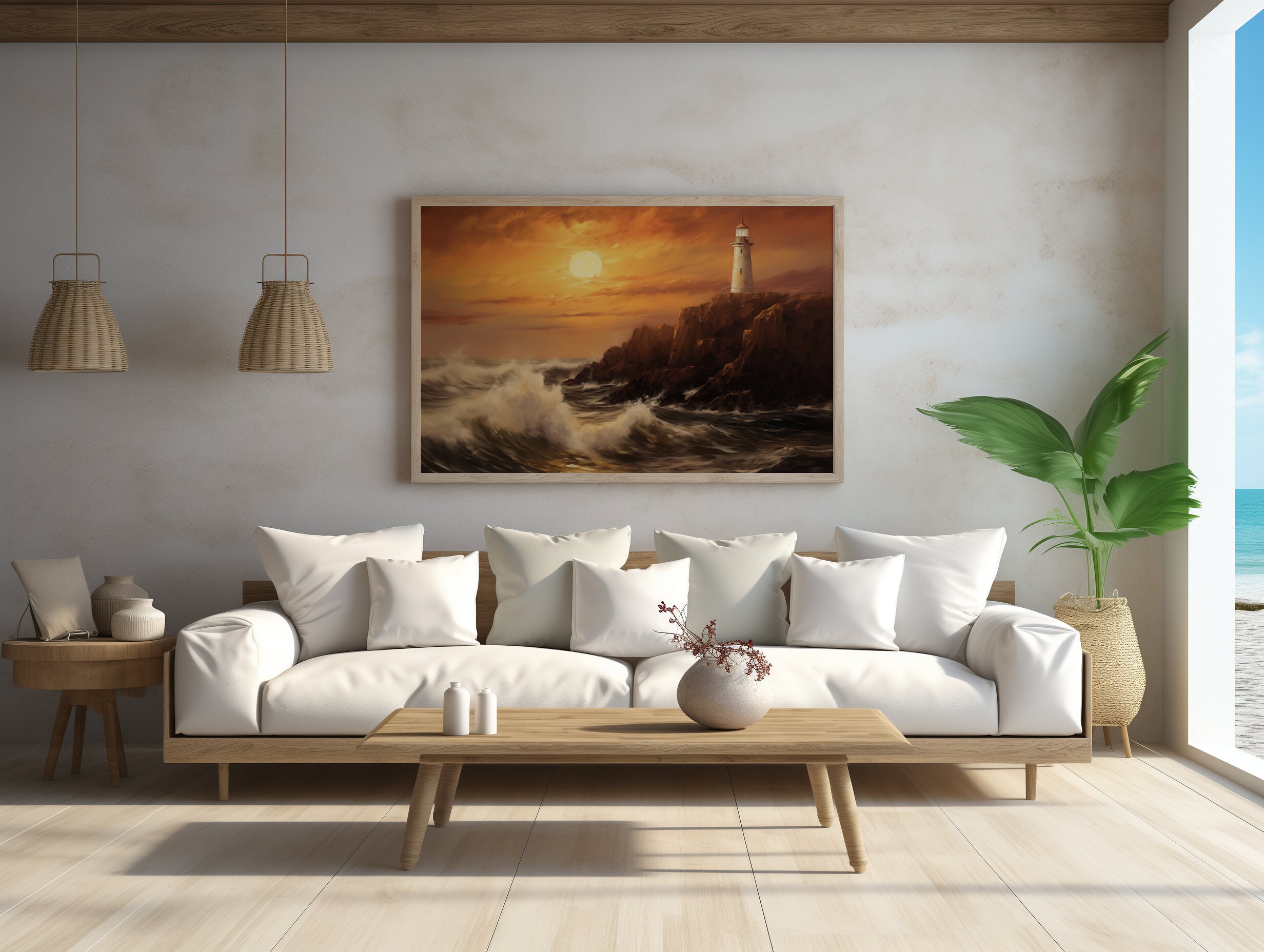 Lighthouse Wall Art Seascape Printable Art Vintage Seascape Decor ...