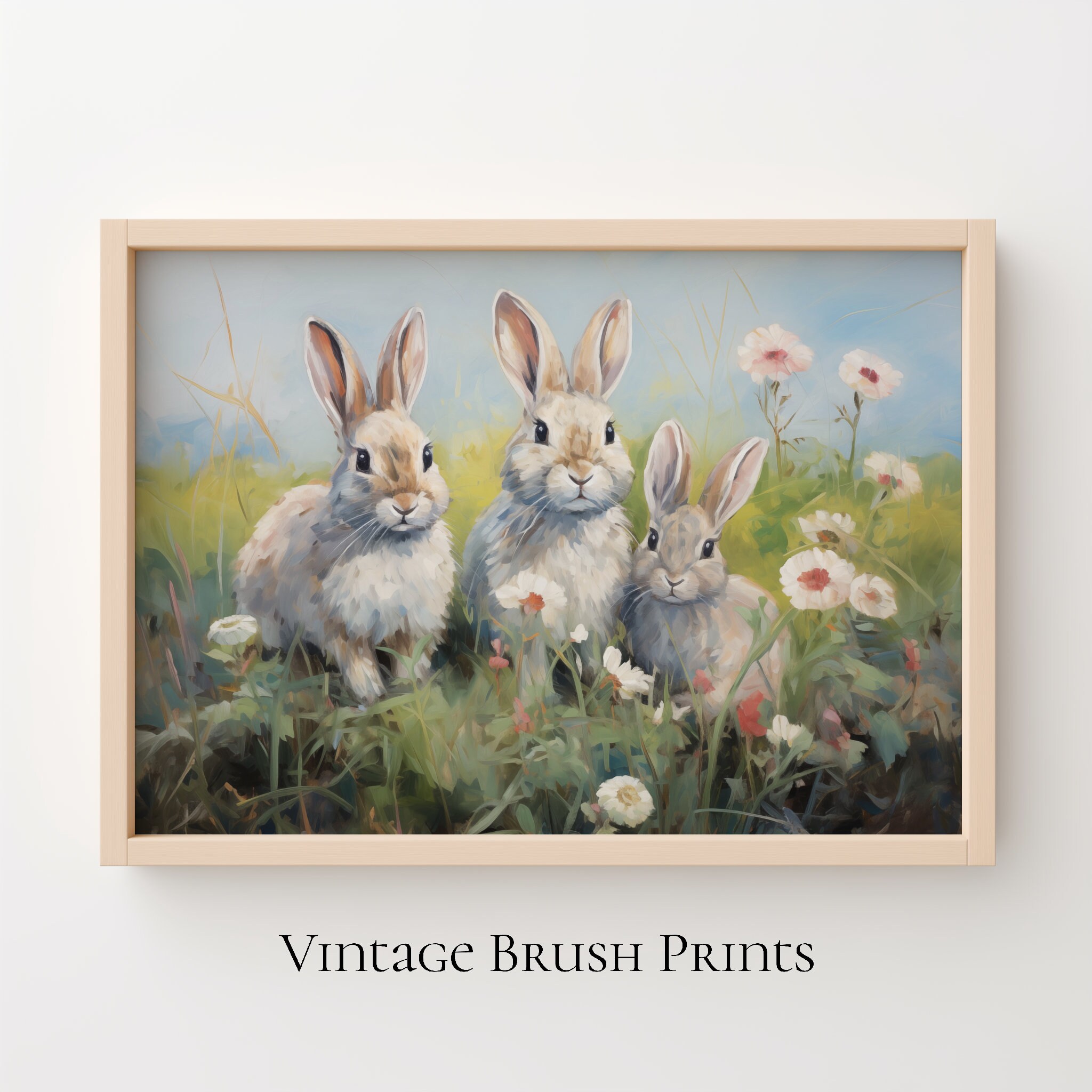 Spring Bunny Rabbits Wildflower Print Nursery Decor Vintage Spring ...