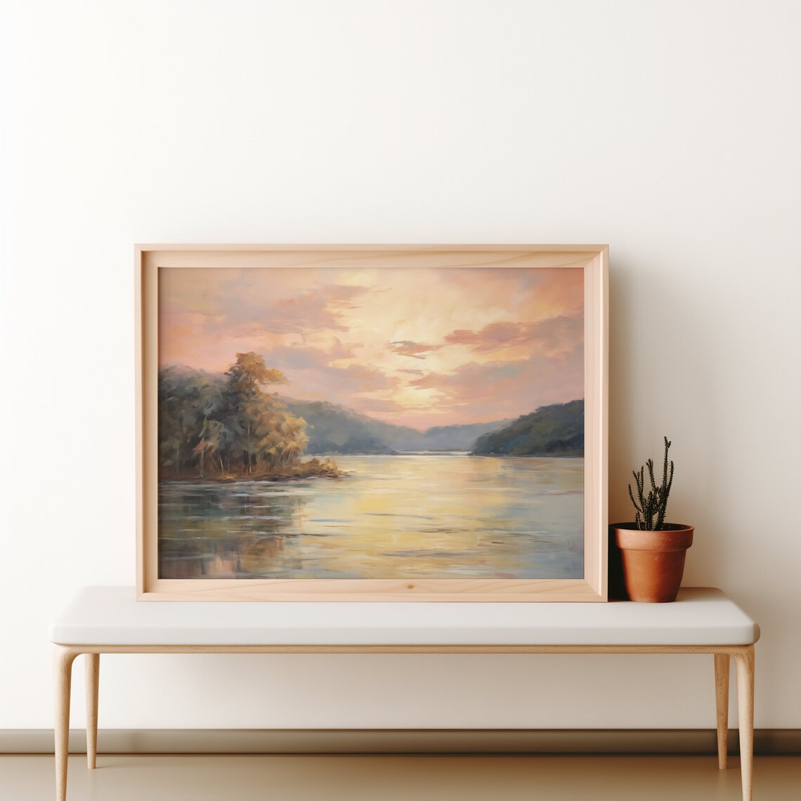 Printable Vintage Lake Painting | Sunset Ozark Landscape Wall Art ...