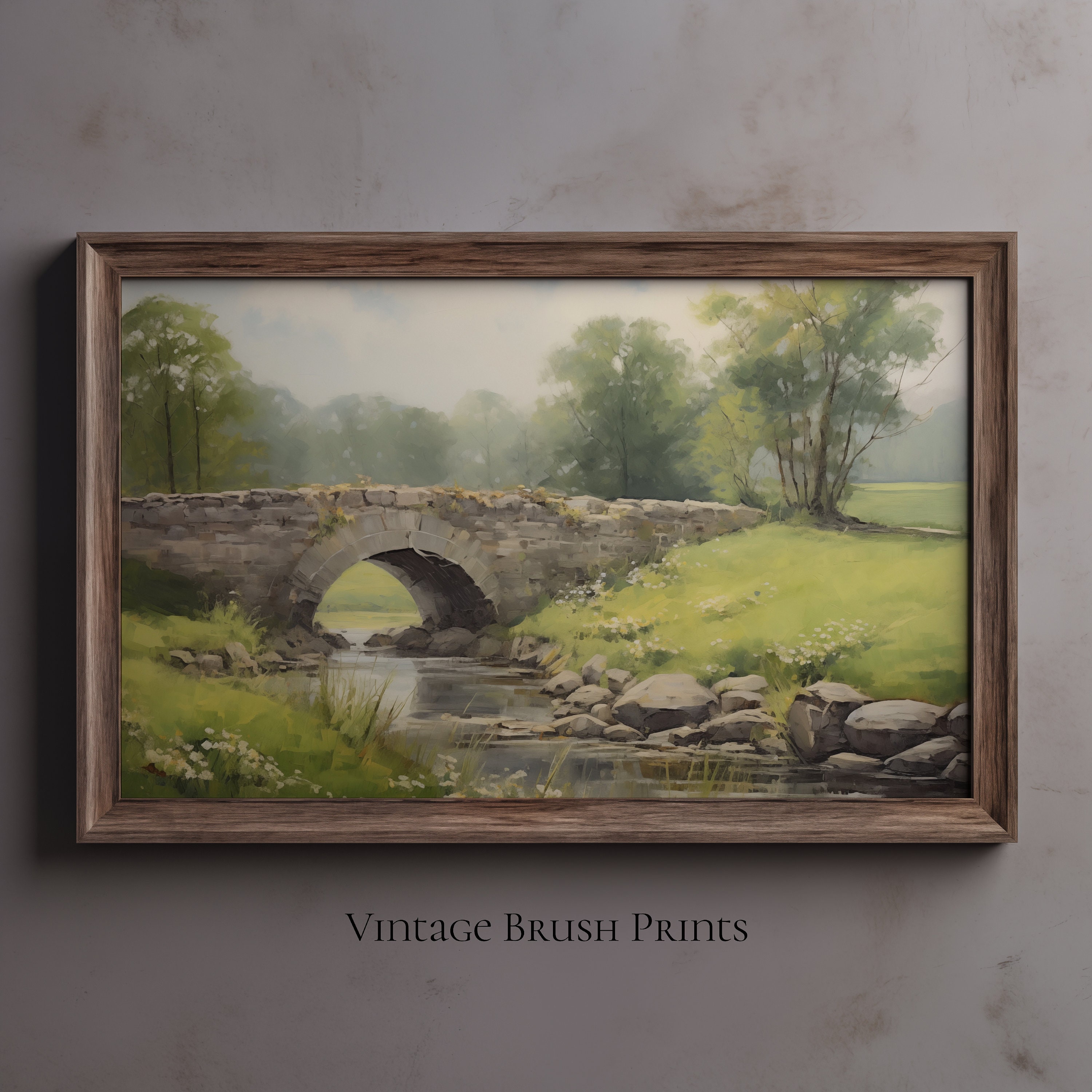 Vintage Bridge Landscape Painting, Country Wall Art Digital Download ...