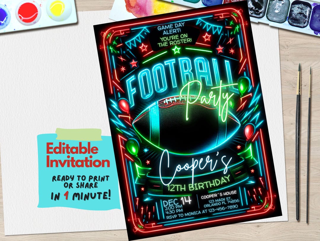 Football Birthday Invitation Template - Editable Canva Design for Game ...