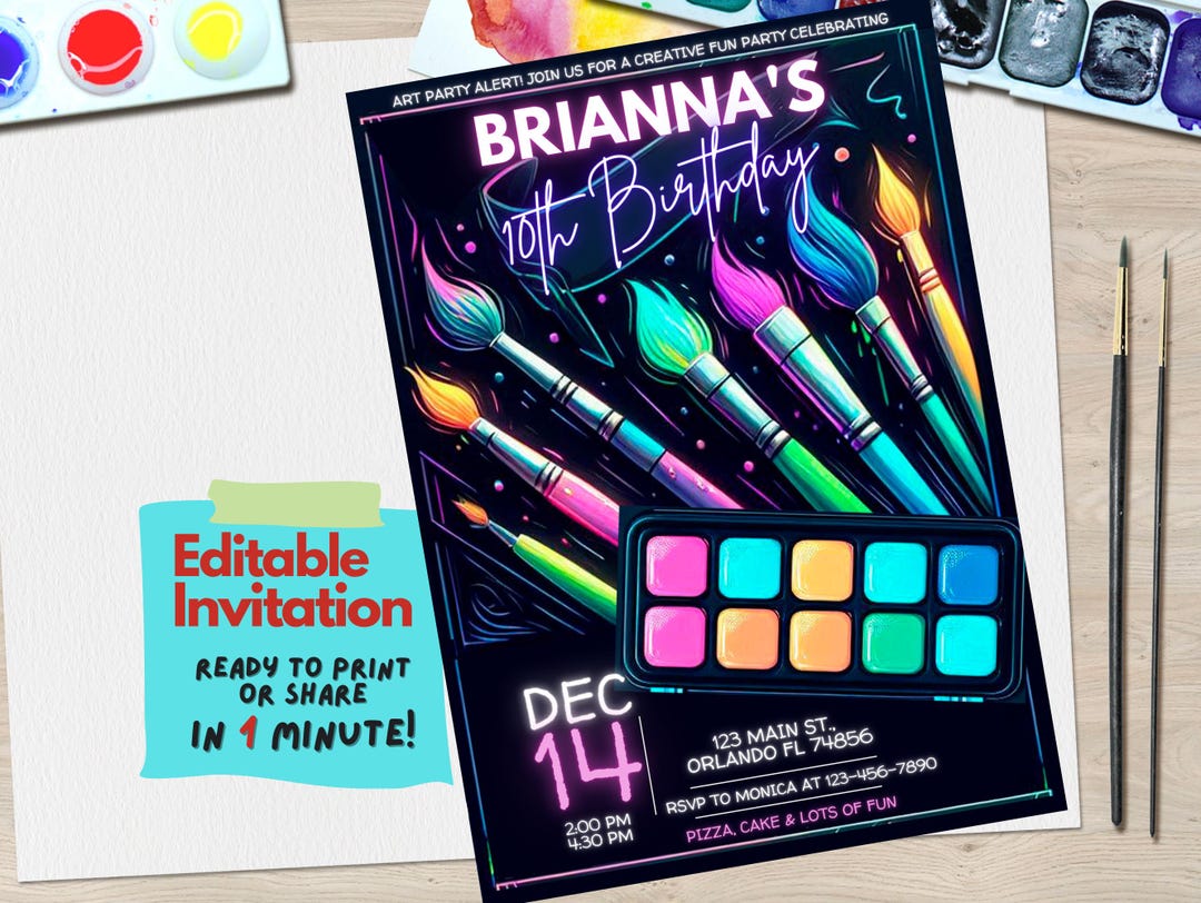 Paint Party Birthday Invitation - Personalized Digital Printable Design ...