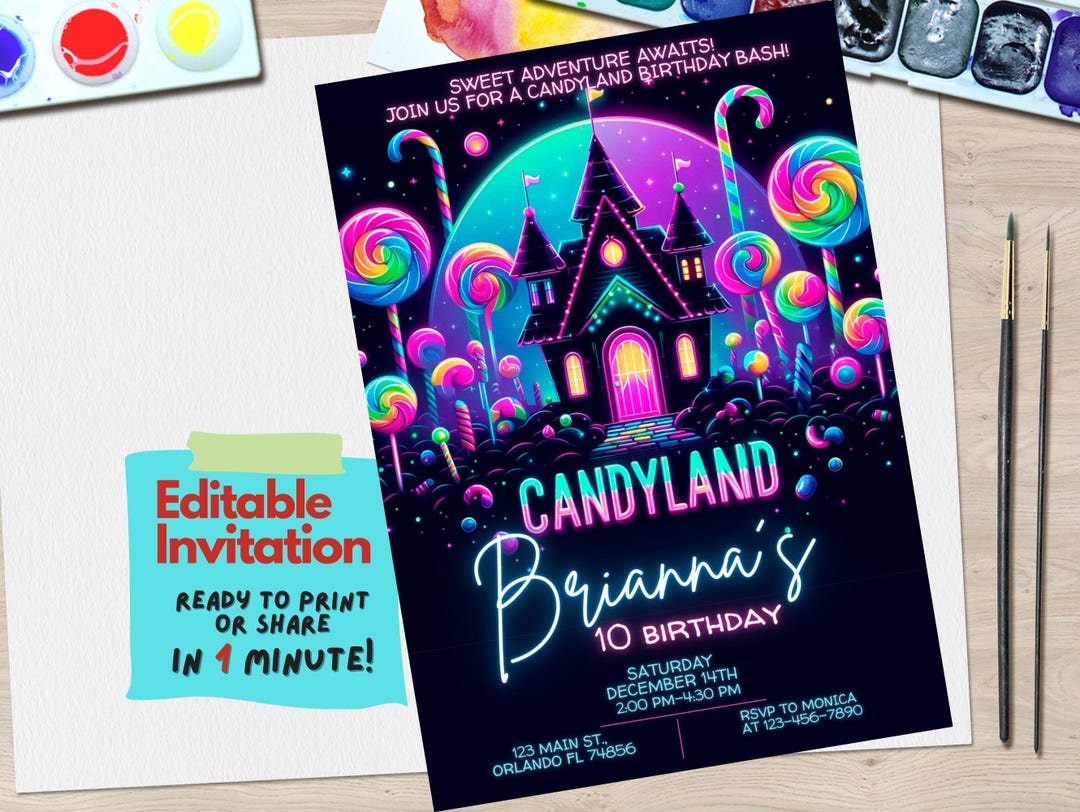 Candyland Birthday Invitation Template - Editable Canva Candy-themed ...