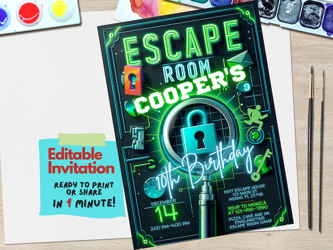 Escape Room Birthday Invitation, Editable Mystery Party Invite, Puzzle ...