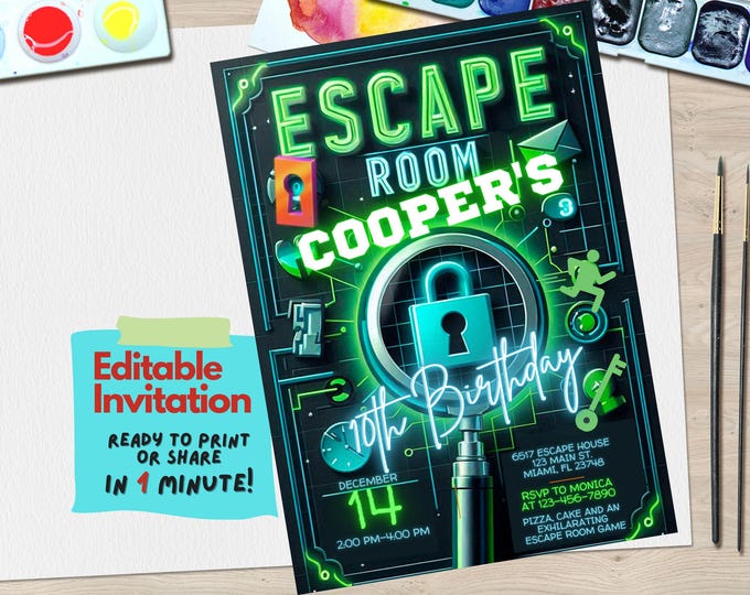 Escape Room Birthday Invitation, Editable Mystery Party Invite, Puzzle ...