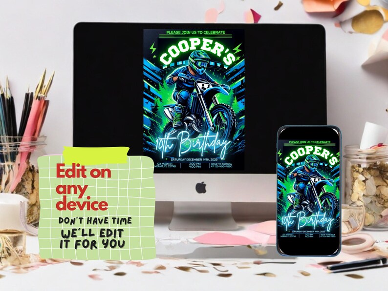 Motocross Birthday Invitation Template - Editable Canva Motocross Party ...