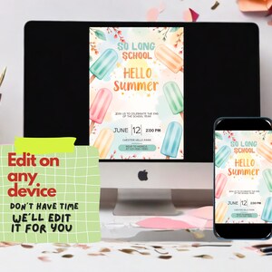 Popsicle End of School Party Invitation | so Long School Hello Summer ...