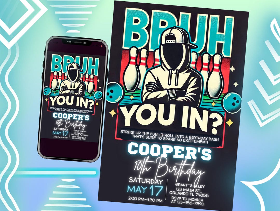 Bowling Birthday Party Invitation Template | Editable Canva Invite for ...