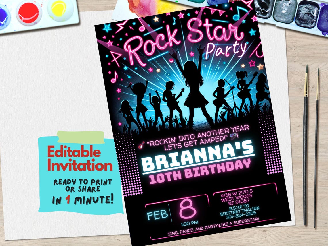 Rock Star Party Invitation, Editable Rock-themed Birthday Invite ...
