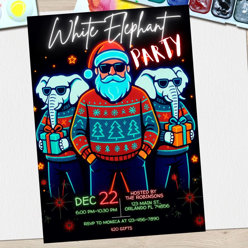 White Elephant Christmas Party Invitation - Etsy