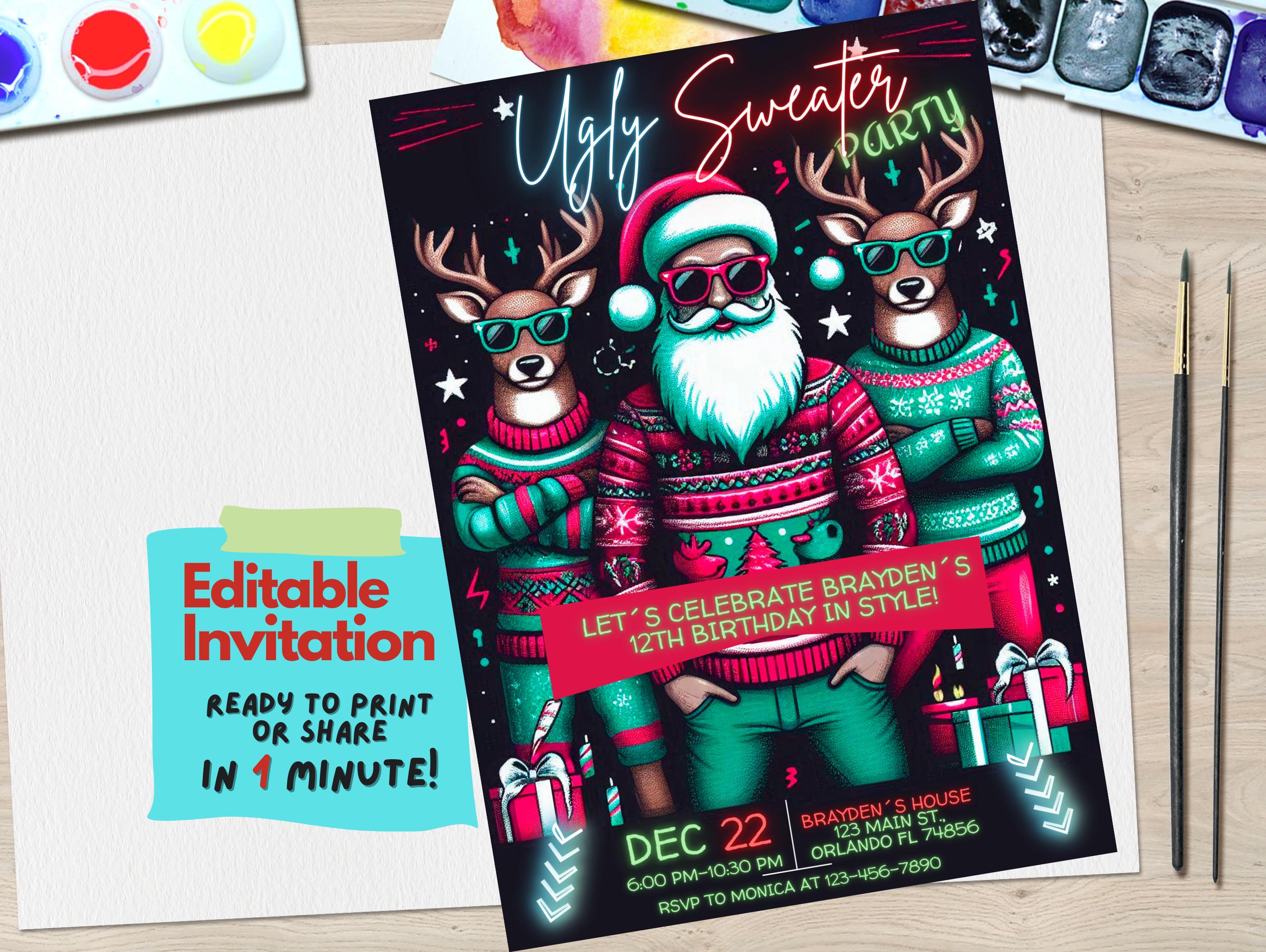Editable Ugly Sweater Party Invitation - Fun Christmas Party Invite ...
