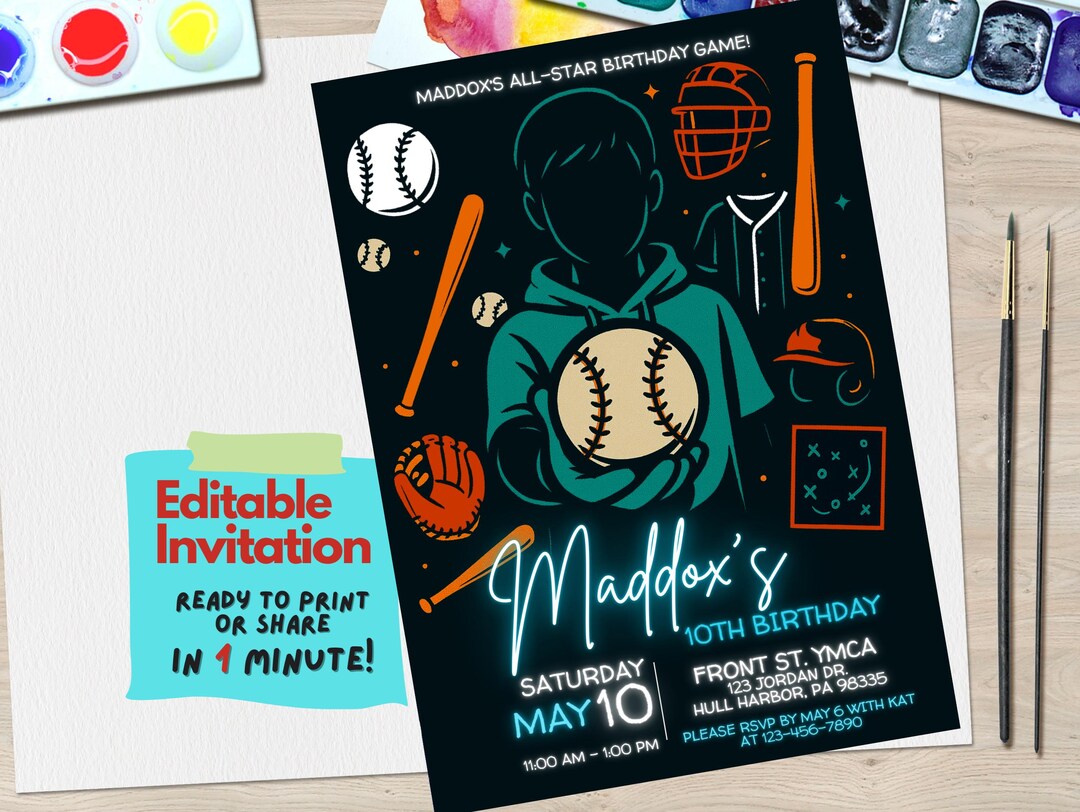 Baseball Birthday Party Invitation | Editable Canva Template | Boys ...