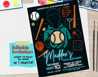 Baseball Birthday Party Invitation | Editable Canva Template | Boys ...