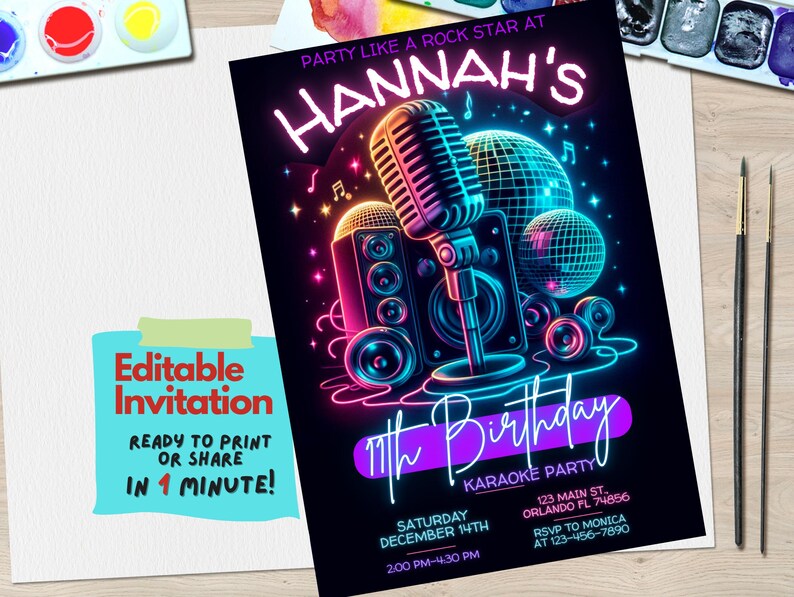 Editable Karaoke Birthday Invitation Template - Fun Singing Party ...