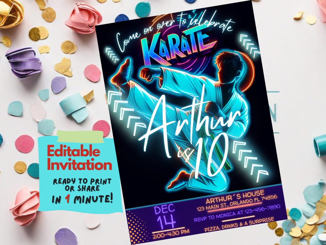 Karate Birthday Invitation Editable in Canva, Martial Arts Party Invite ...