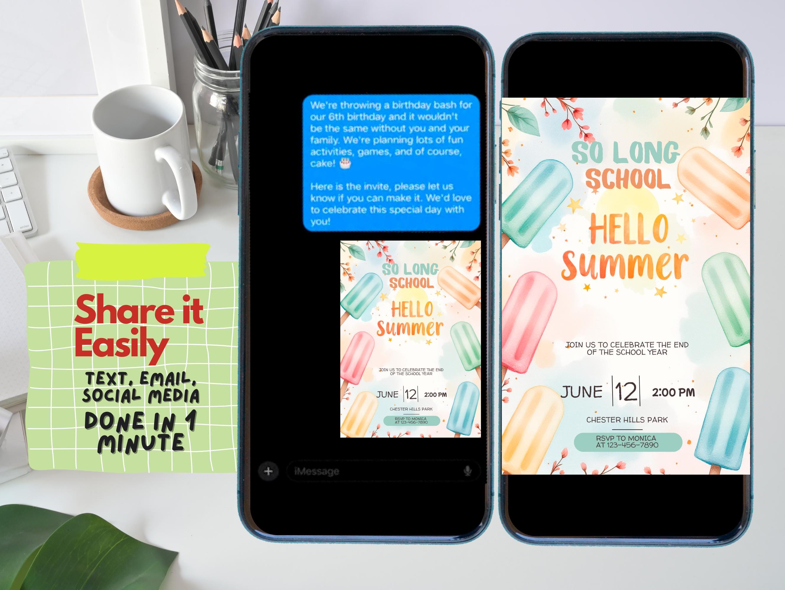 Popsicle End of School Party Invitation | so Long School Hello Summer ...