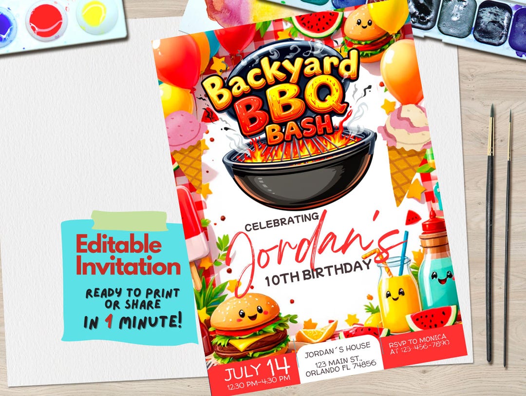 BBQ Birthday Bash Invitation | Backyard Grill Party Invite | Editable ...