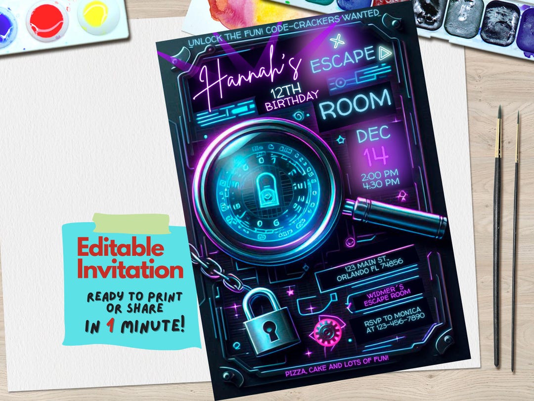 Escape Room Birthday Invitation Editable in Canva, Mystery Puzzle Party ...