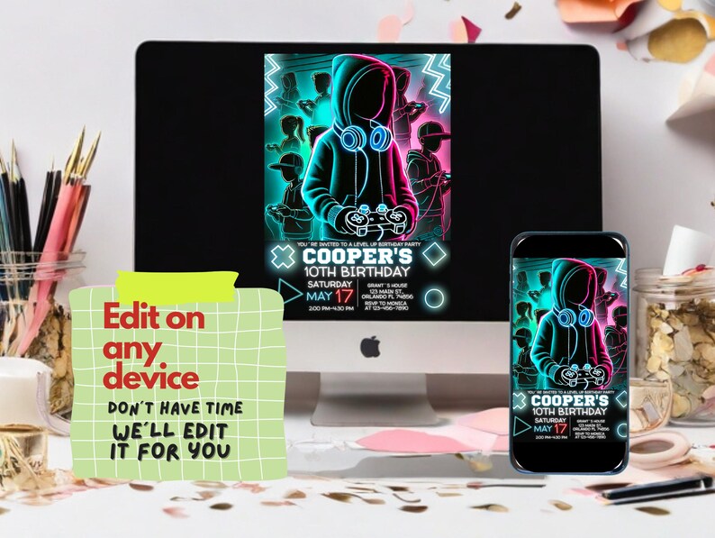 Video Game Birthday Invitation | Gamer Party Invite Editable in Canva ...