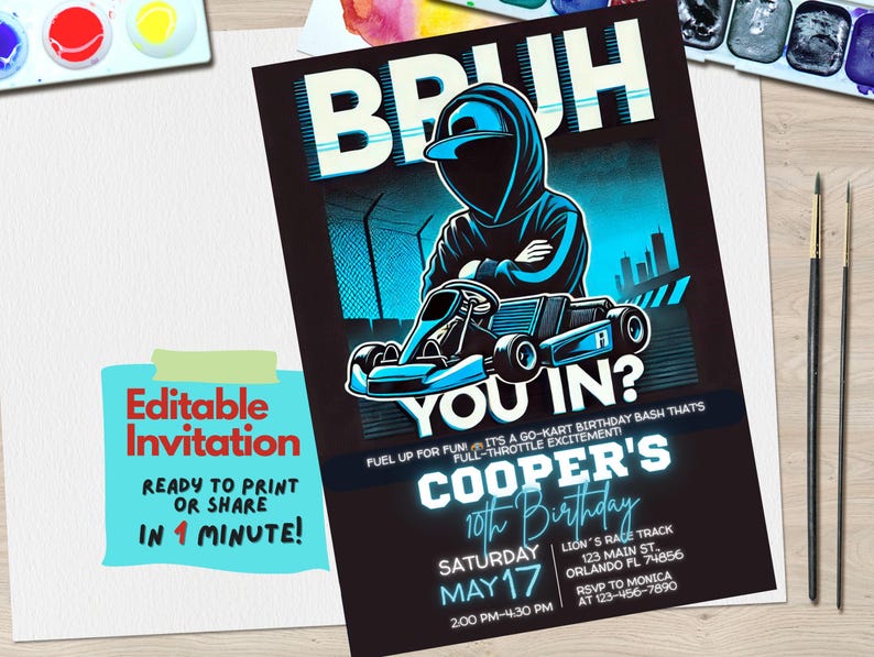 Go-kart Birthday Invitation Template | Editable Canva Design for Kids ...