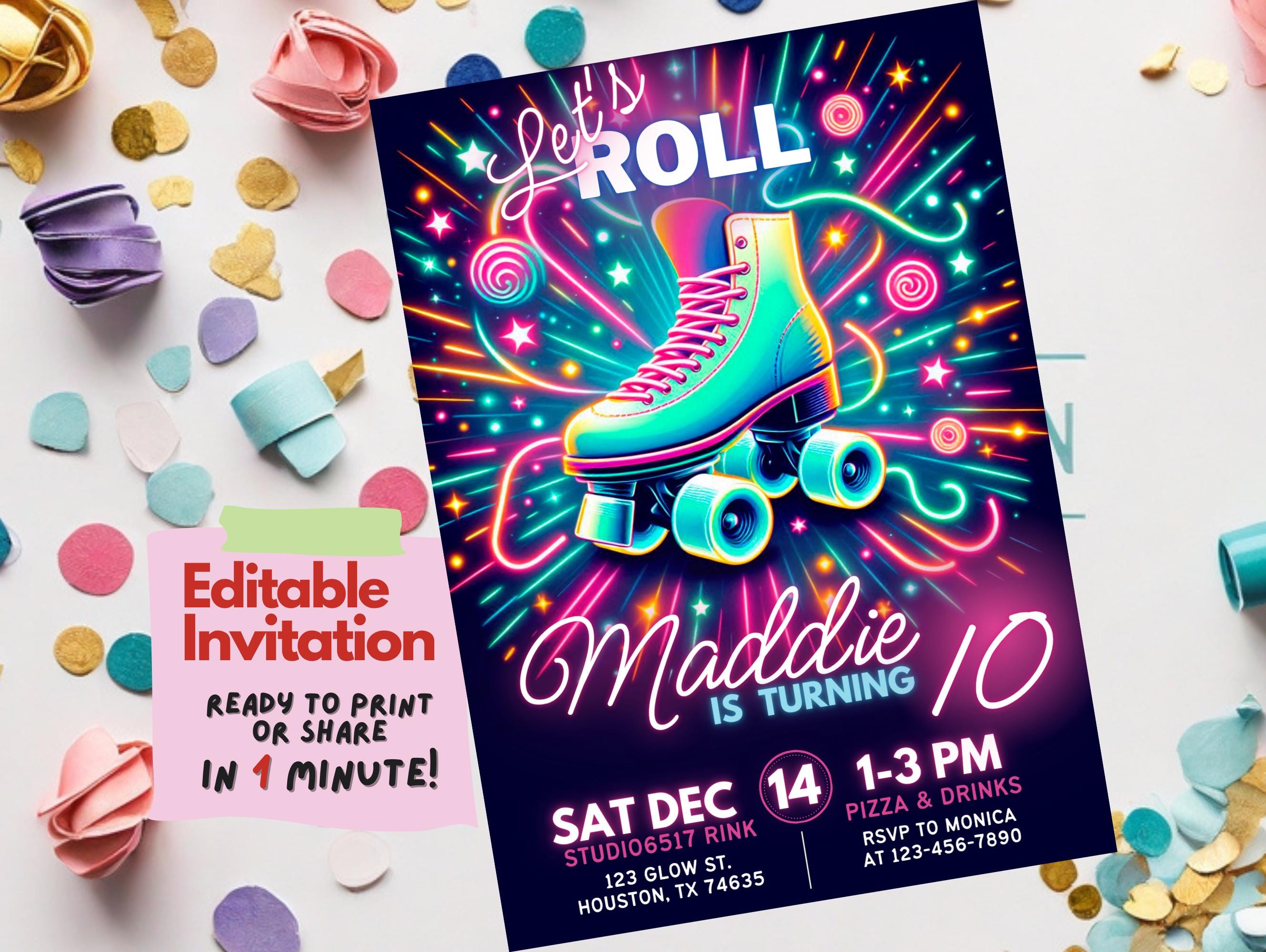 Roller Skate Birthday Invitation Editable in Canva | Roller Skating ...