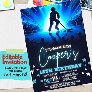 Editable Hockey Birthday Invitation Template | Ice Hockey-themed Party ...