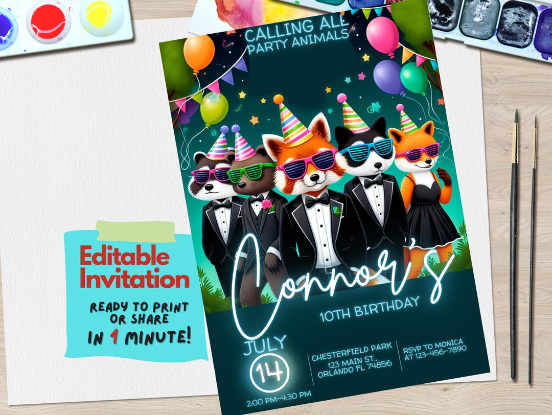Party Animals Birthday Invitation, Wild Safari Party Invite, Forrest ...