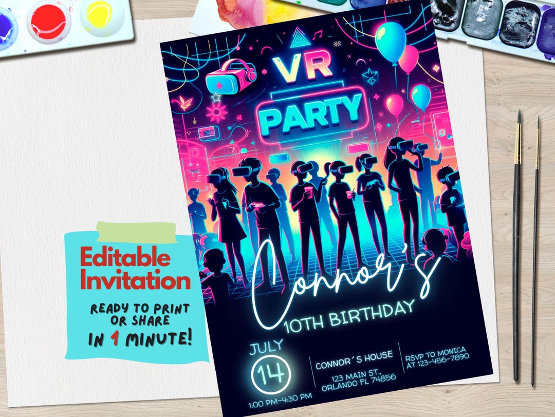 VR Party Invitation | Virtual Reality Birthday Invite | Gaming-themed ...