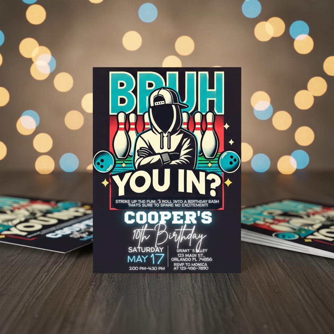 Bruh You In? Bowling Birthday Invitation | Funny Meme, Modern Neon ...